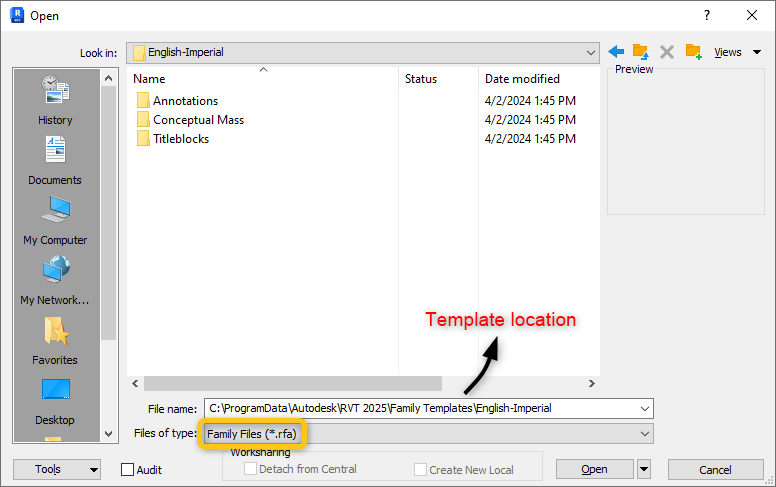 Family templates are not visible when opening in Revit