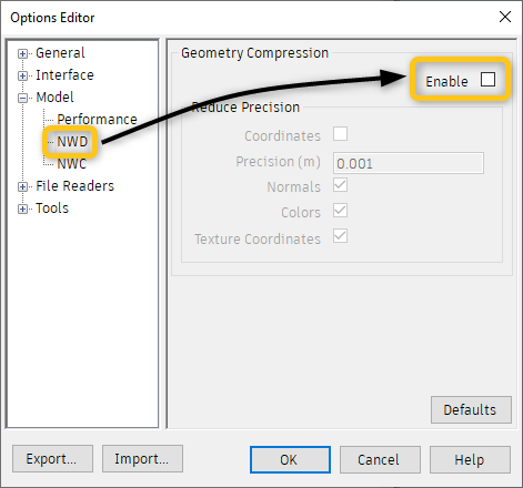 从 Navisworks 发布的 NWD 中的模型和纹理质量下降