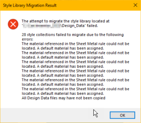 "The material referenced in Sheet Metal rule..." when migrating Inventor styles