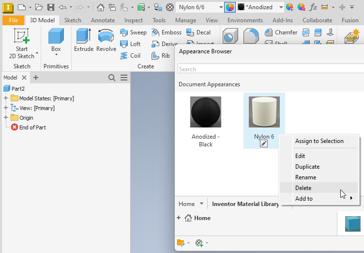 Unused appearance cannot be deleted in Inventor file