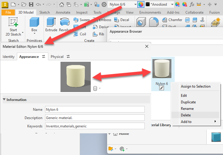 Unused appearance cannot be deleted in Inventor file