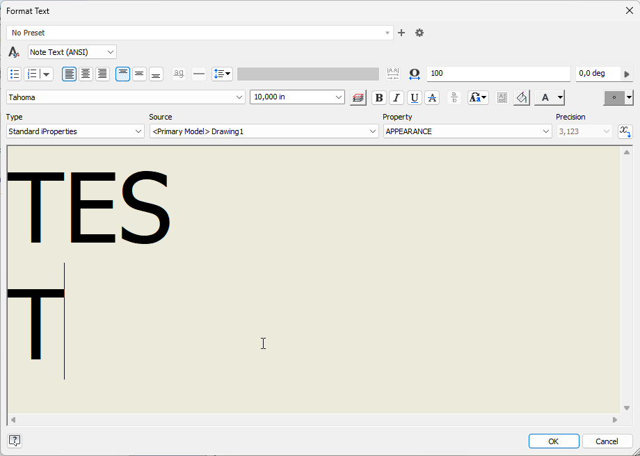 Large text does not fit in Format Text dialogs in Inventor
