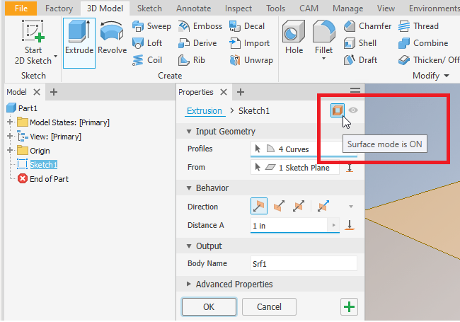 Can you create surface models in Inventor