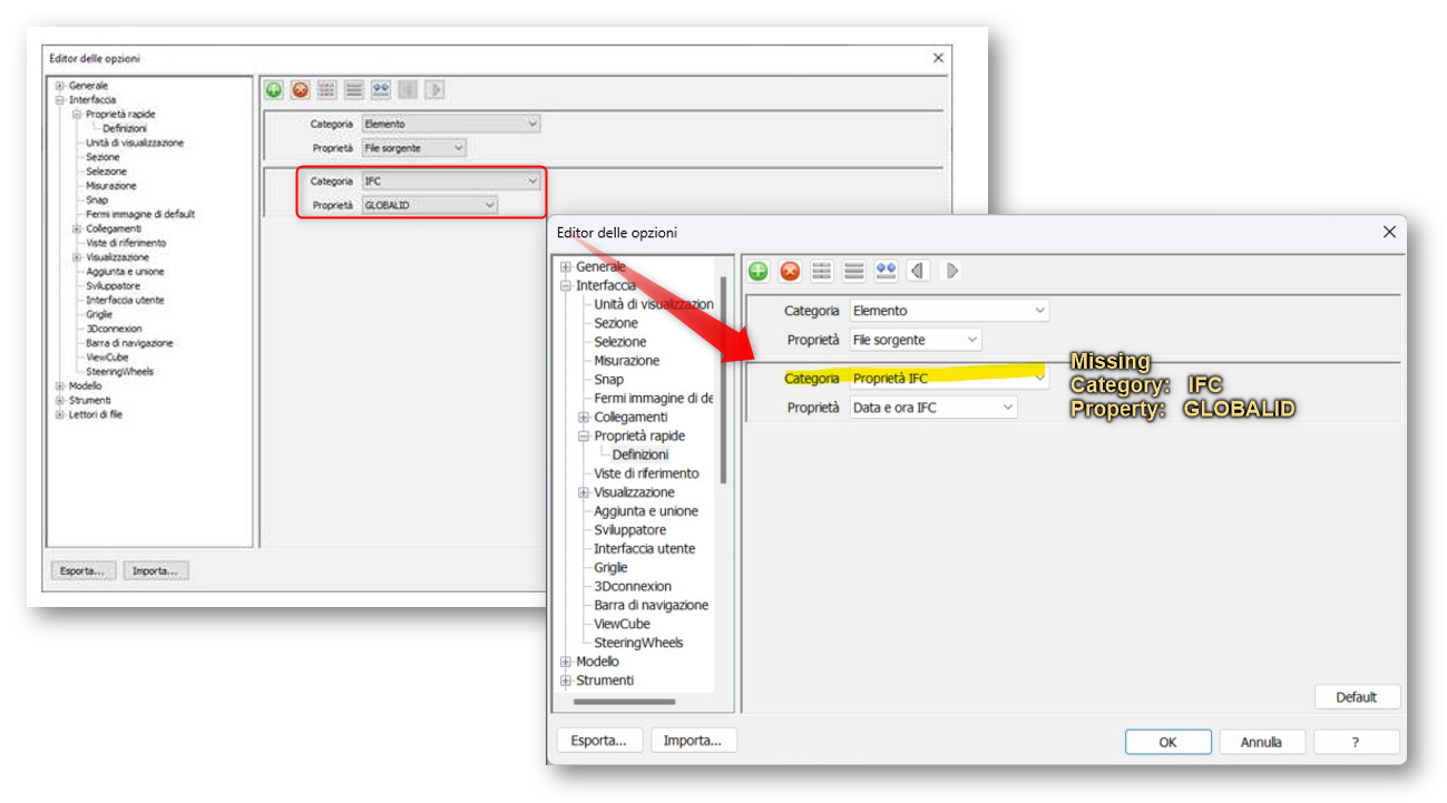 The IFC category and GLOBALID property is missing when importing an IFC file into Navisworks
