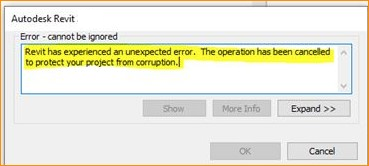 "Revit has experienced an unexpected error. The operation has been canceled to protect your ...