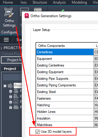 Different layer color settings between Ortho view and 3D Model in AutoCAD Plant 3D