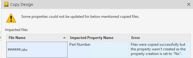 "Some file Vault properties could not be updated.." after Copy Design