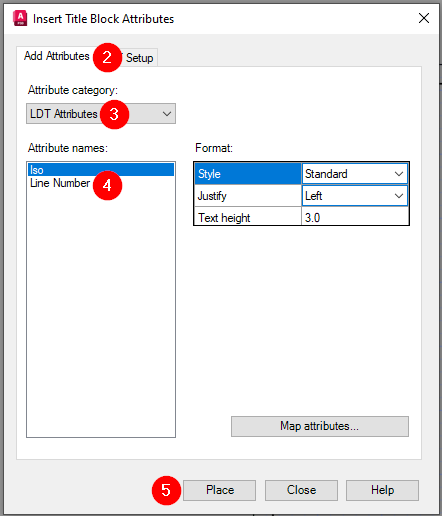 Place button in LDT setup of AutoCAD Plant 3D