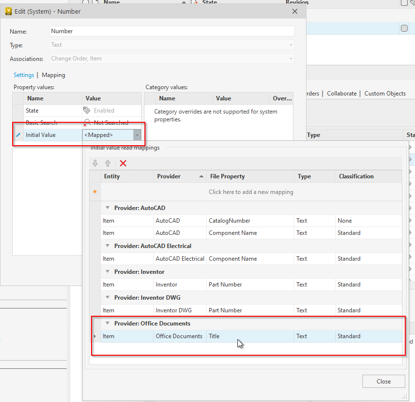 Unable to map Vault item number property to Office document filename