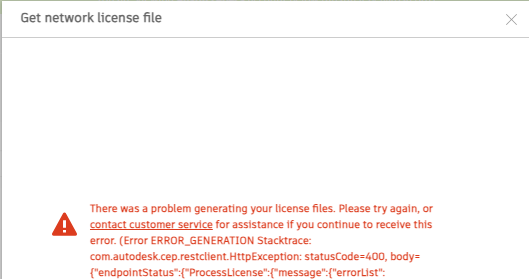 "There was a problem generating your license files" appears when trying to create a license file ...