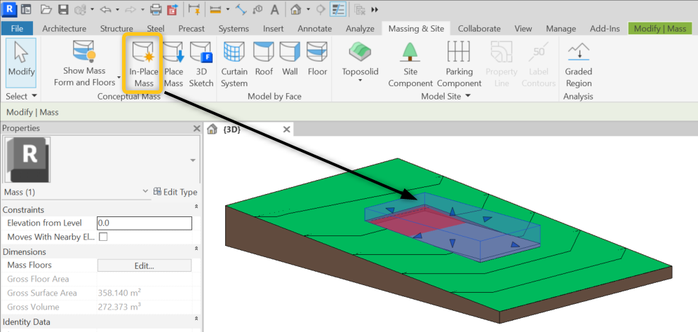 Como calcular o corte e o preenchimento de sólidos topográficos em Revit?