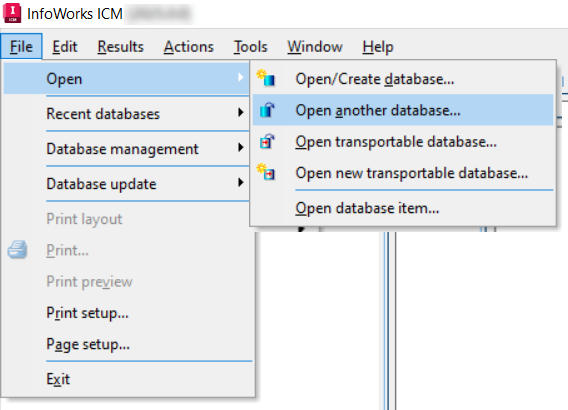 Database opens as an explorer window in InfoWorks ICM