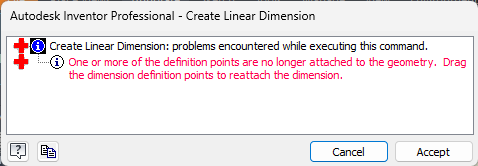 Dimensions in Inventor drawing show error messages after copy operation