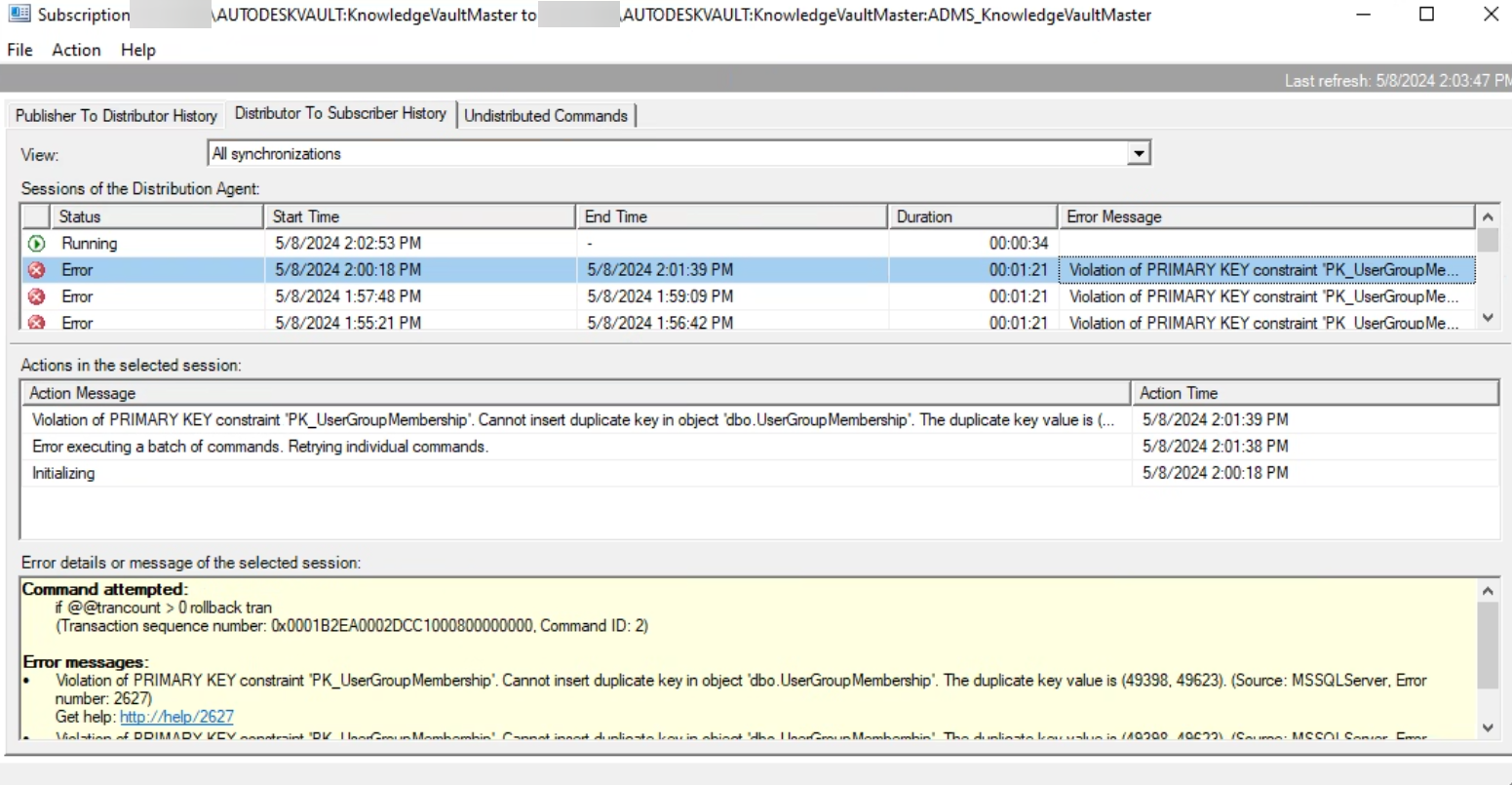 "A timeout error has occurred waiting for modified data to replicate ...