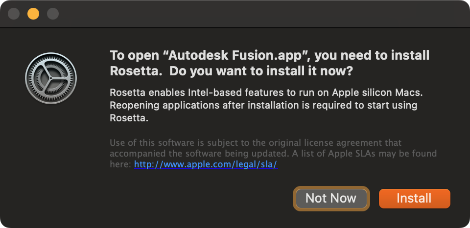 Disable Rosetta 2 translation for Autodesk Fusion on Apple silicon