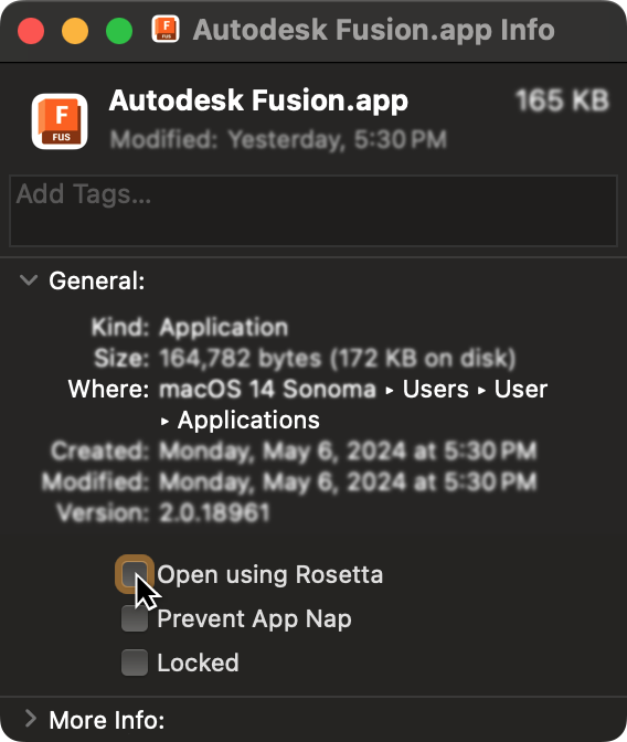Disable Rosetta 2 translation for Autodesk Fusion on Apple silicon