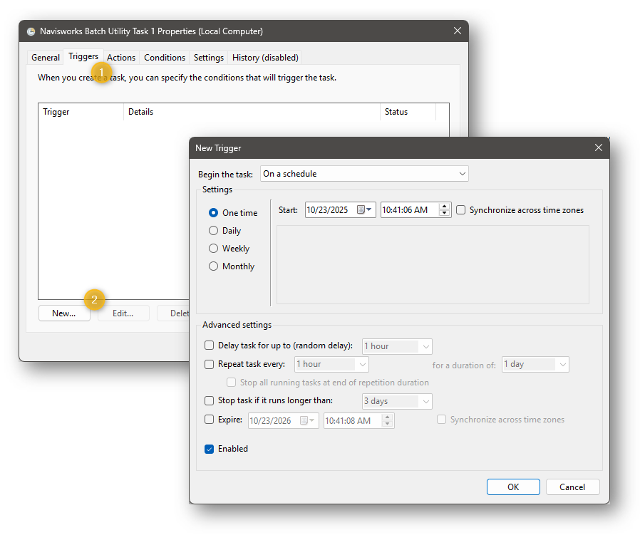 Windows 스케줄러에서 Navisworks Batch Utility에 대해 작업을 예약하는 방법