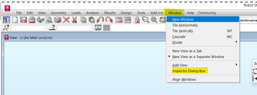 How to open Object Inspector in any layout in Robot Structural Analysis