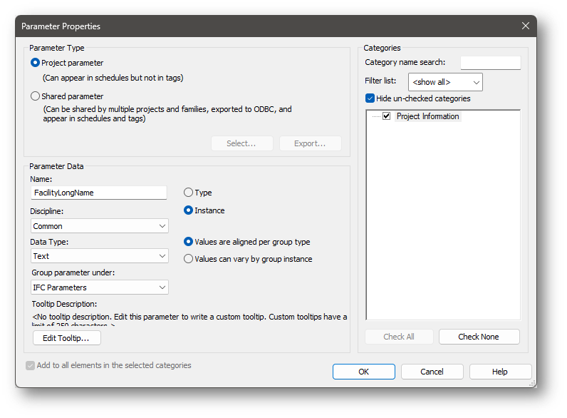 IFC mapping and export of the Project Information parameters from Revit ...