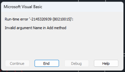 Run-time error “-2145320939 (80210015)”: Invalid argument – Name in Add ...