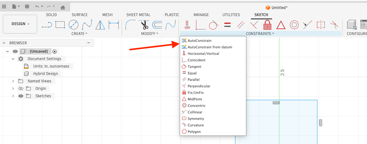 Sketch AutoConstrain feature is missing in Fusion