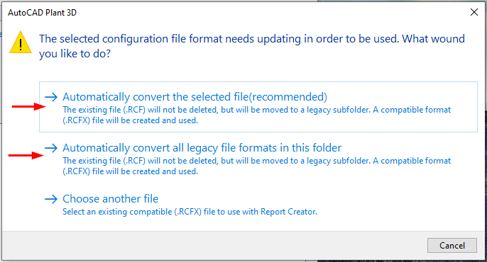 Report files are not converted from RCF to RCFX in AutoCAD Plant 3D ...
