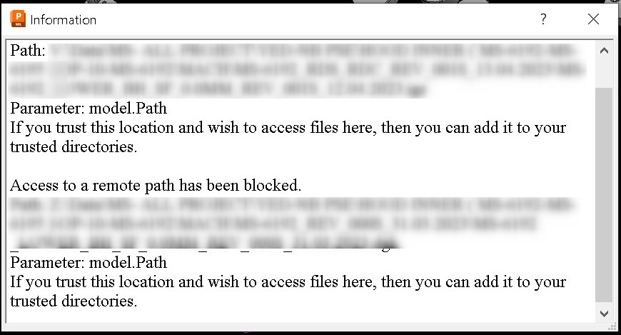 "Access to remote path has been blocked" message in PowerMill
