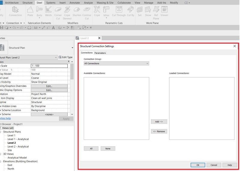 Steel Connection dialog empty in Revit on Windows 11