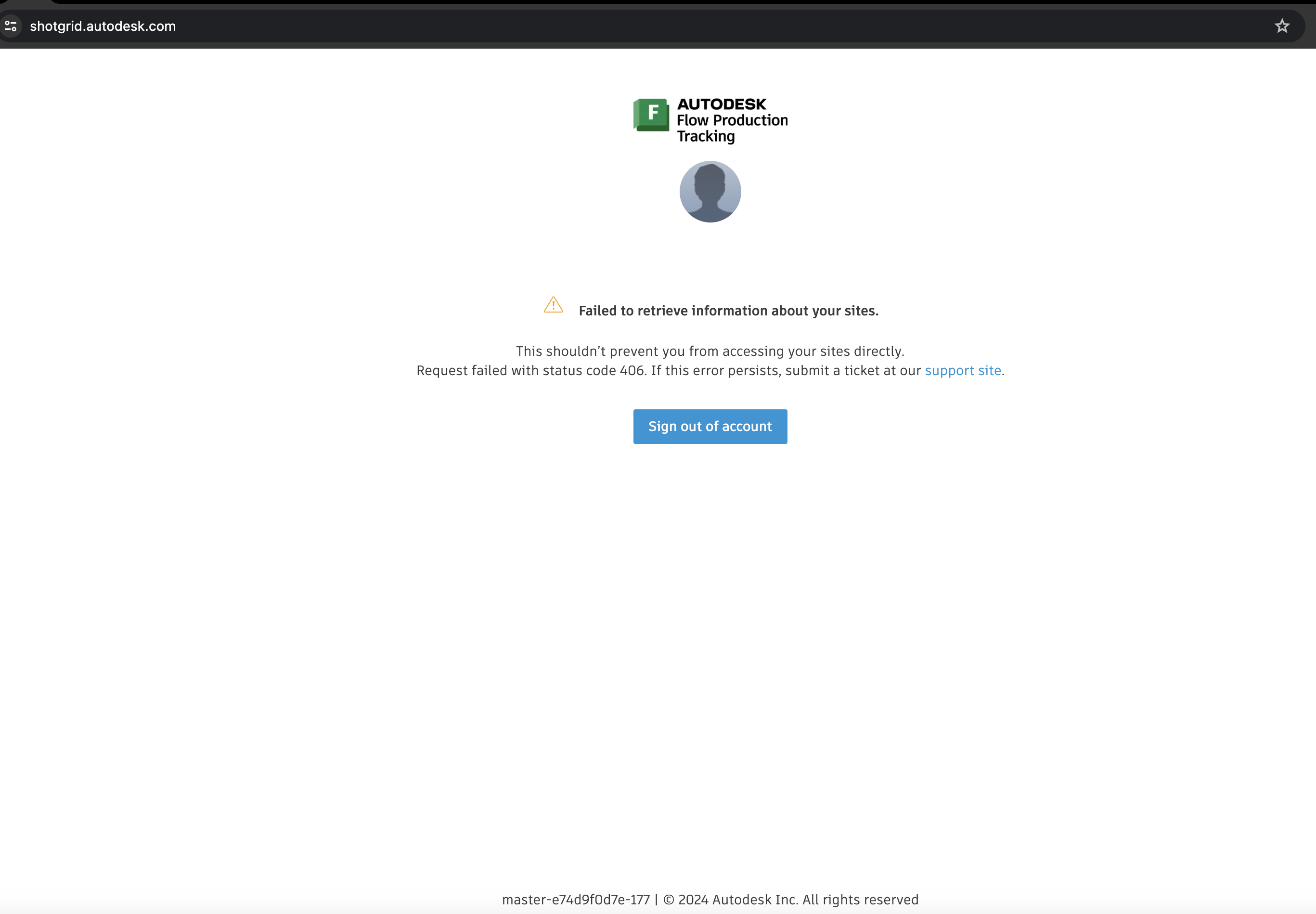 “https://shotgrid.autodesk.com/”登录页面停止工作并在 ShotGrid 主页中返回 406