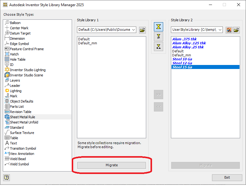 How to migrate styles to the latest version of Inventor