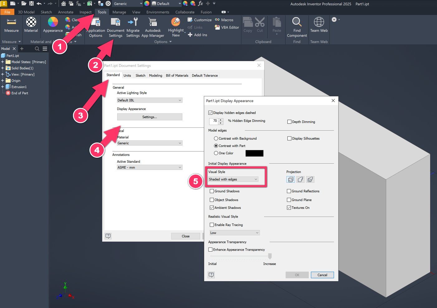Visual Style not saved when the "Use Document Settings" option is used in Inventor
