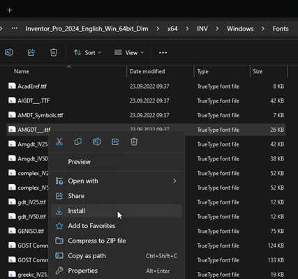 Inventor specific fonts are missing on machine