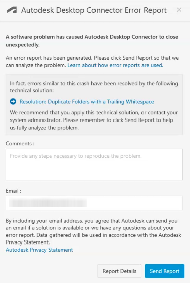 Desktop Connector crashes due to Leading and Trailing Spaces