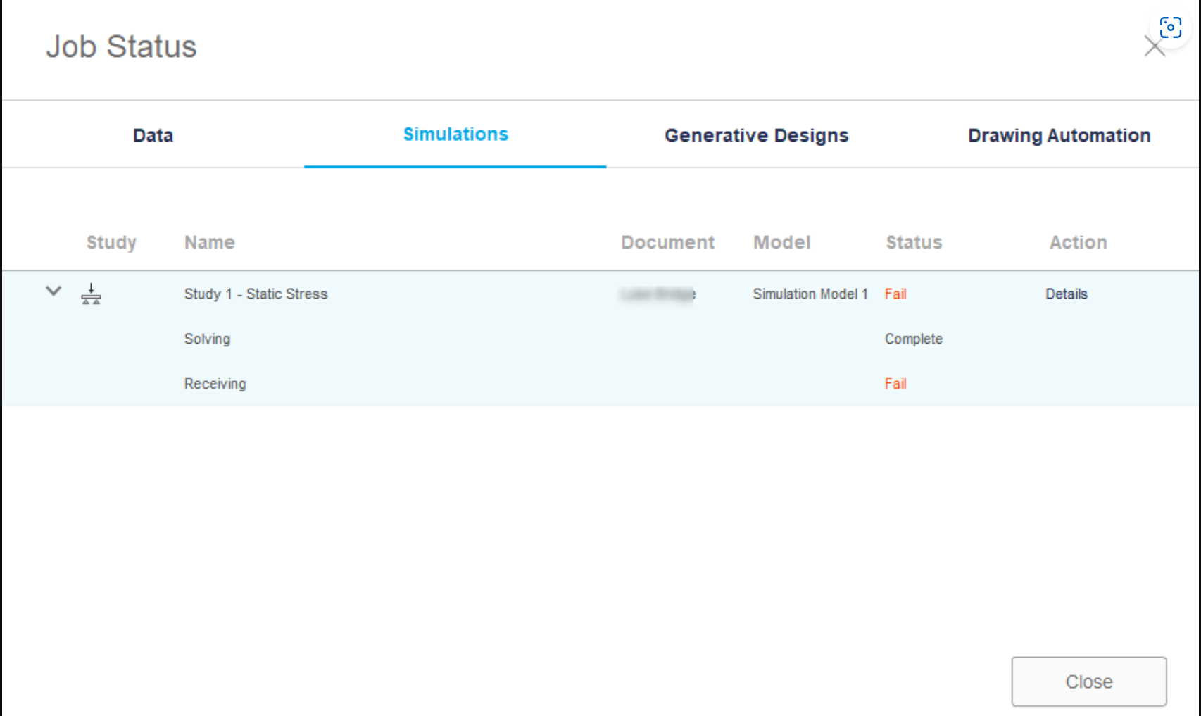 Static stress simulation solve is successfully but keeps failing at the ...
