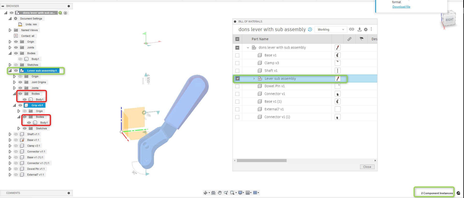 How to determine the total number of component parts within an assembly in Fusion