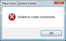 "Unable to create component" when placing part from custom Inventor Content Center