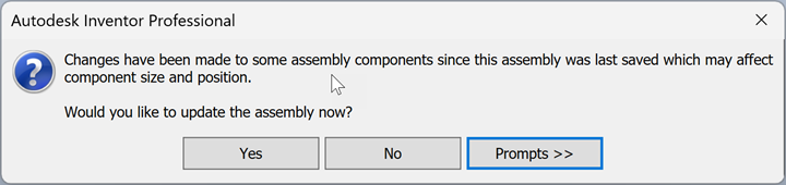 "Changes have been made to some assembly components..." message should not be shown in Inventor
