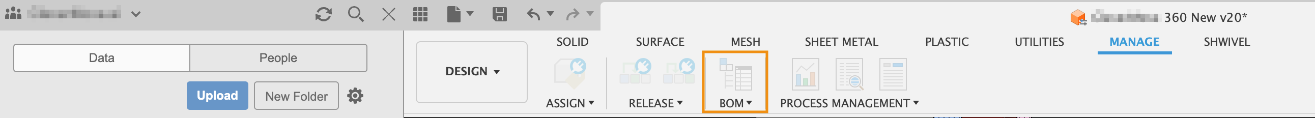 Bill of Material (BOM) Command in the Manage tab is greyed out in Autodesk Fusion