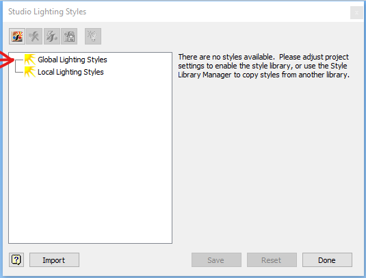 Lighting styles missing in Inventor Studio and model environment
