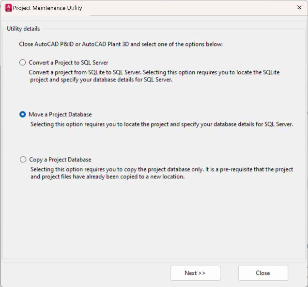 How to migrate AutoCAD Plant3D projects to a new SQL server?