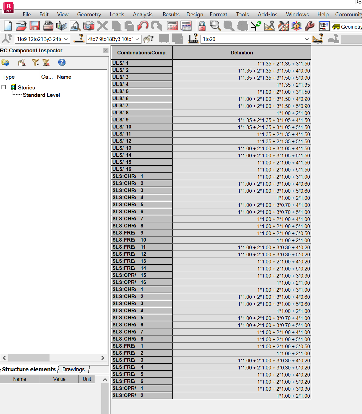 自動組合せ生成プログラムは Robot Structural Analysis で ULS と SLS のケースのみを生成しますが、