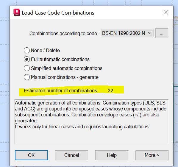 Alors que le programme de génération automatique de combinaisons génère uniquement des cas ULS ...