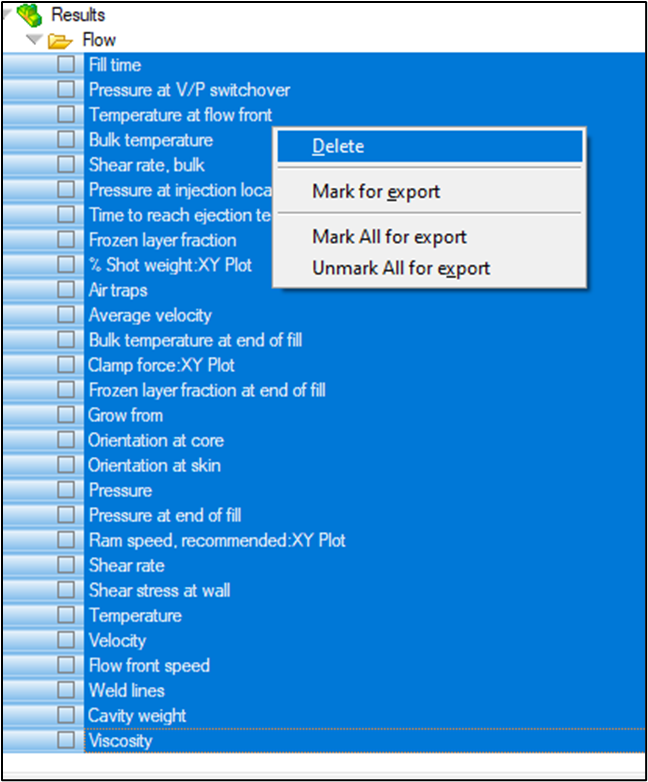 Cannot delete results from defaults list in Moldflow