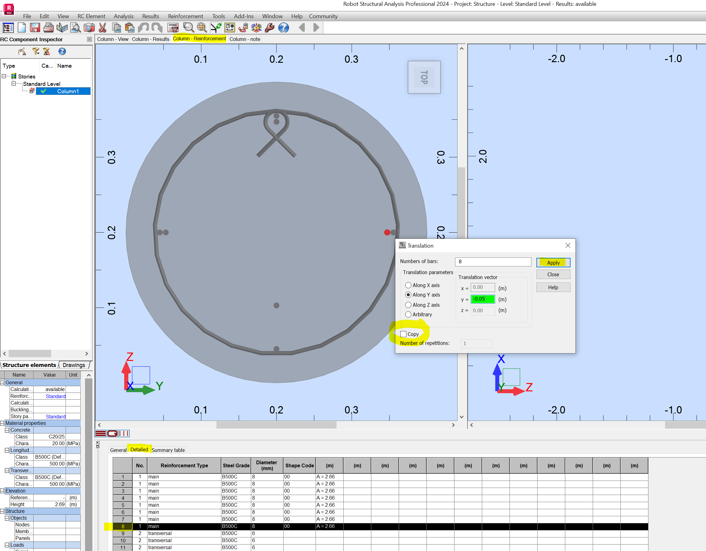 Is it possible to define a circular concrete column with two or more ...