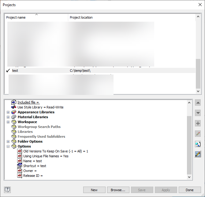 Using the Default project file leads to slow performance in Inventor