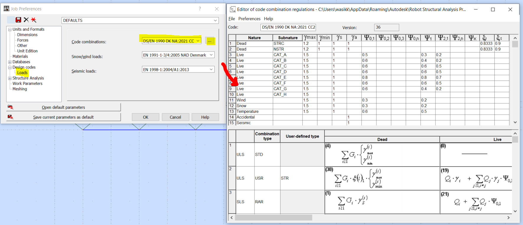 Automatic combinations do not consider snow and wind loads for FIRE type according to DS-EN 1990 ...