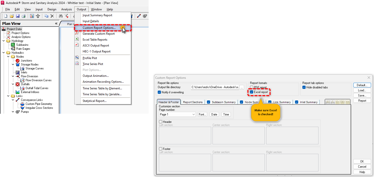 Columns are not justified in custom reports generated in Storm and Sanitary Analysis