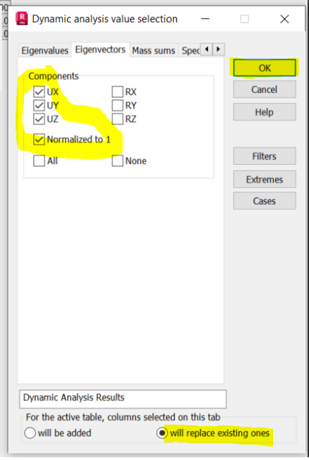 Displacement table is not active for modal cases in Robot Structural Analysis