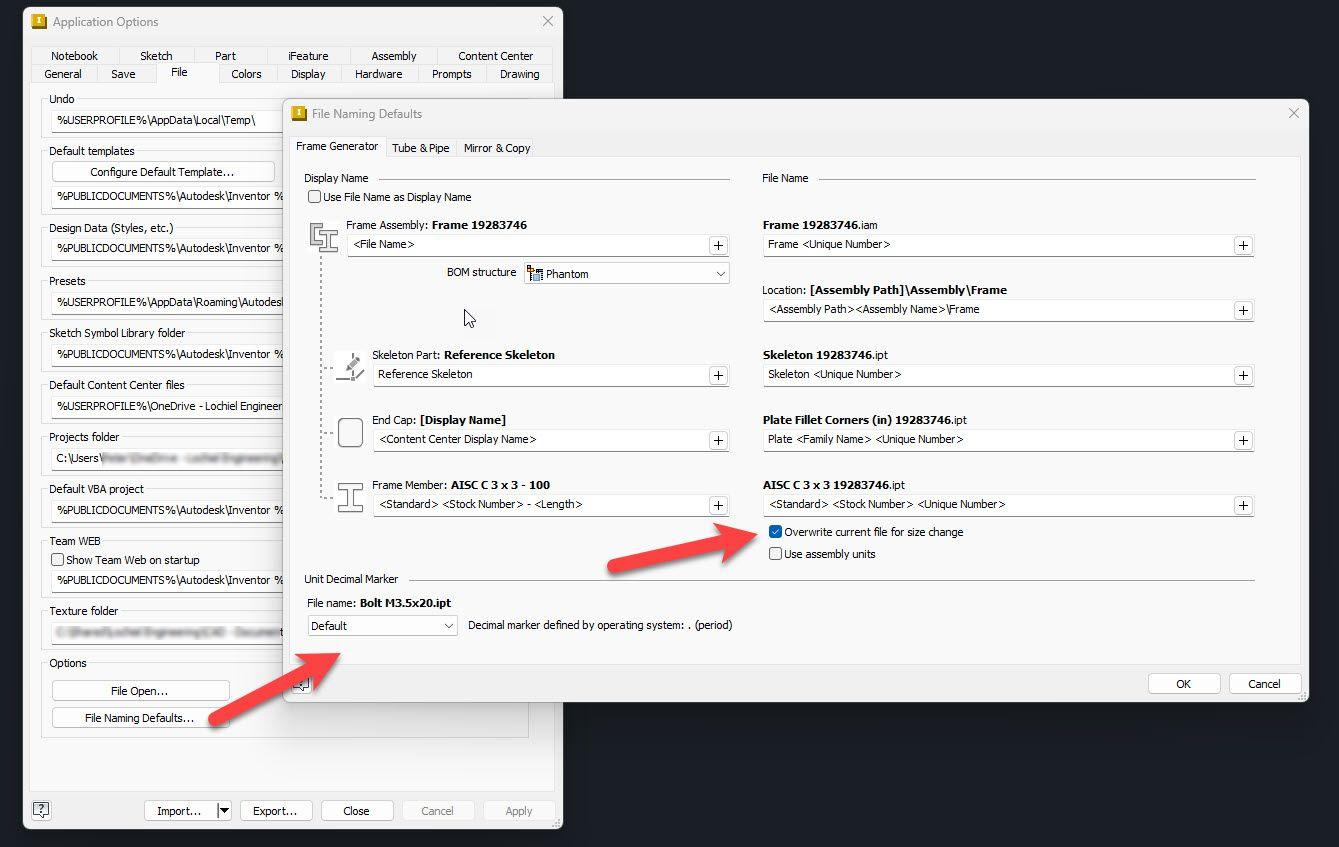 A new part is requesting to be saved when changing Frame Generator size ...