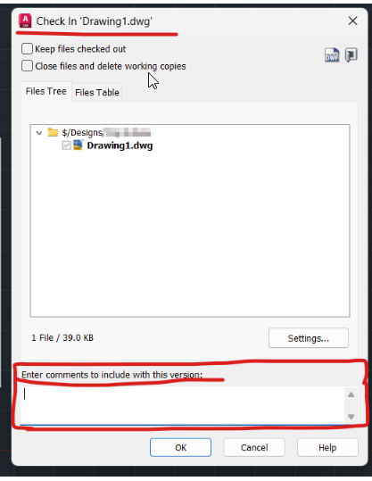 No Comment line appears while checking in Revit file to Vault